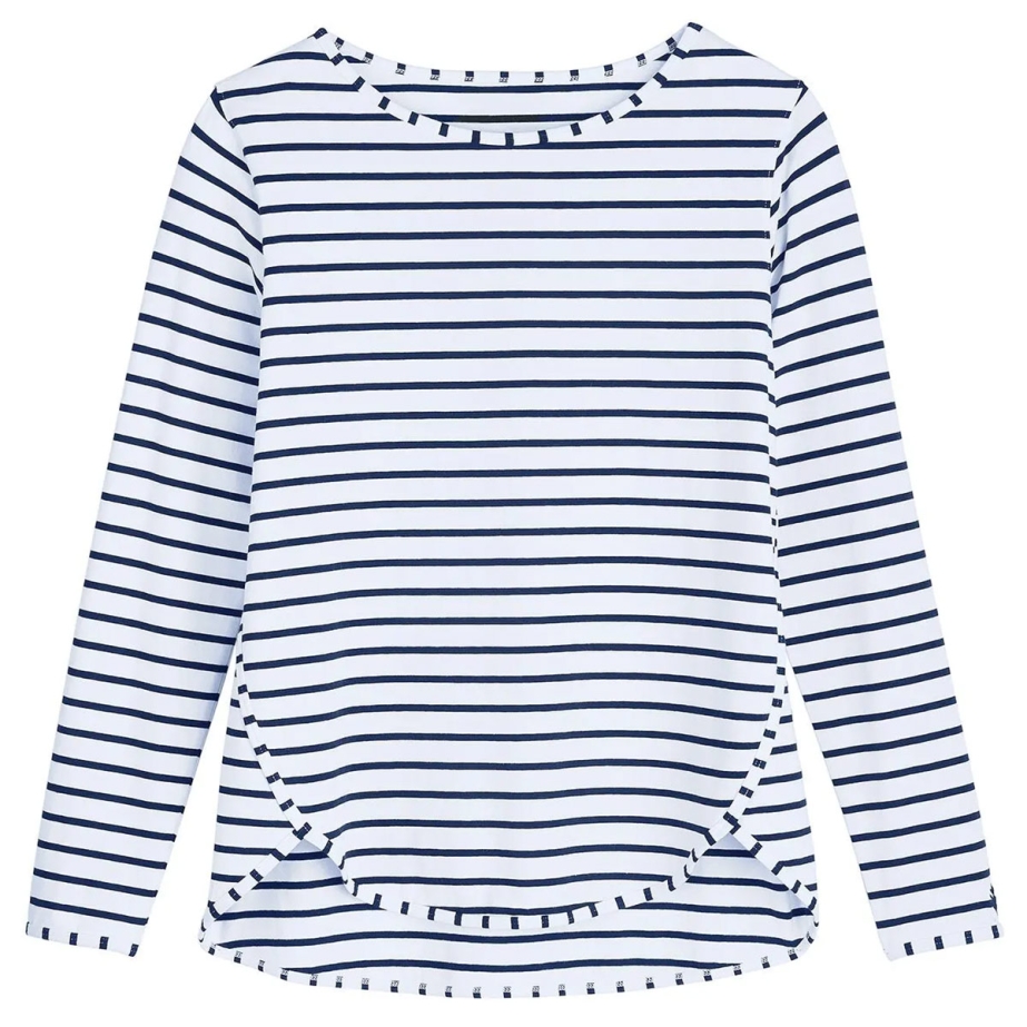 Coolibar Heyday Side Split Shirt, White/Navy Stripe, Magnolia Pink - XS-2XL